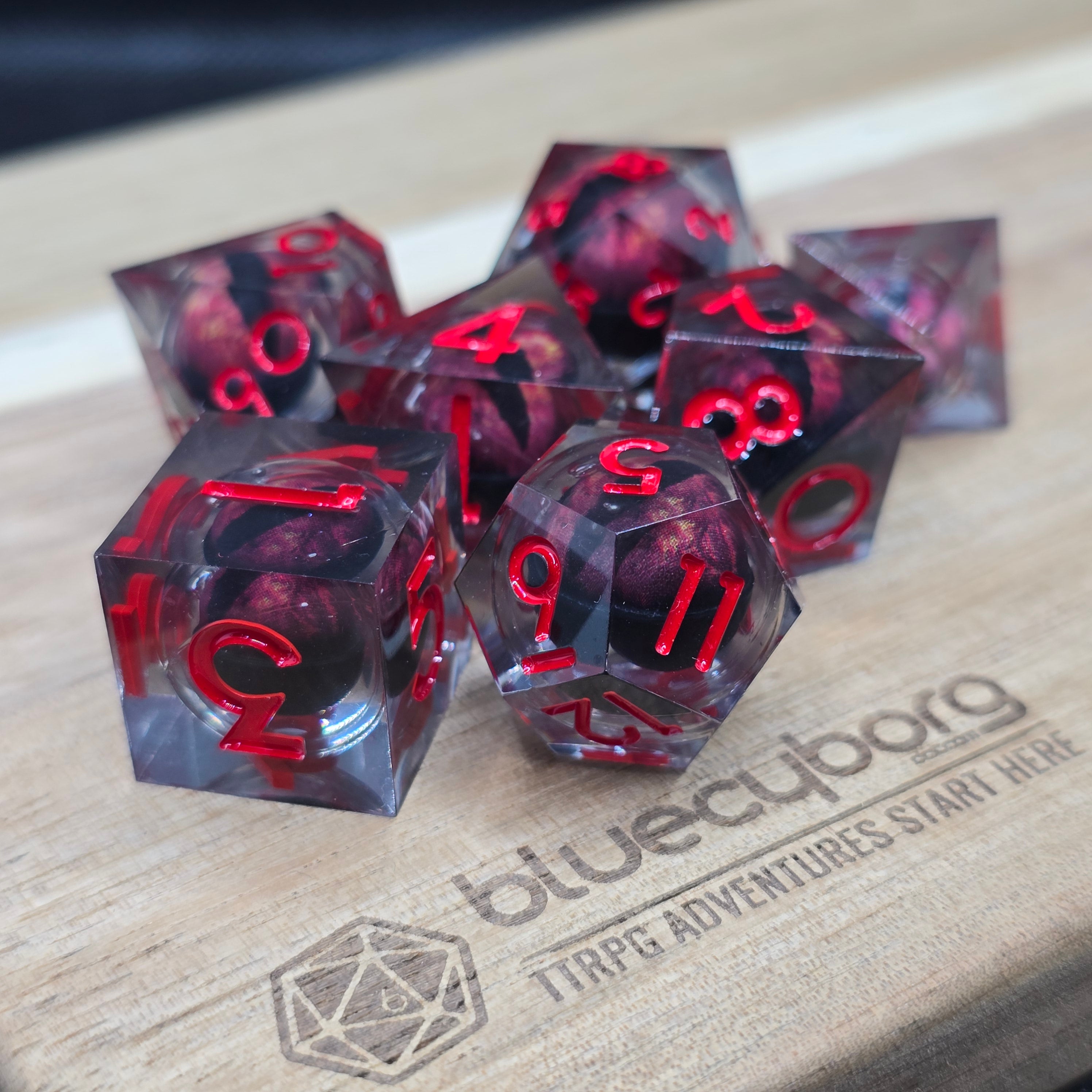 Dragon Eye Infernal Red - Liquid Core Resin Dice SetIdeal For D&D ...