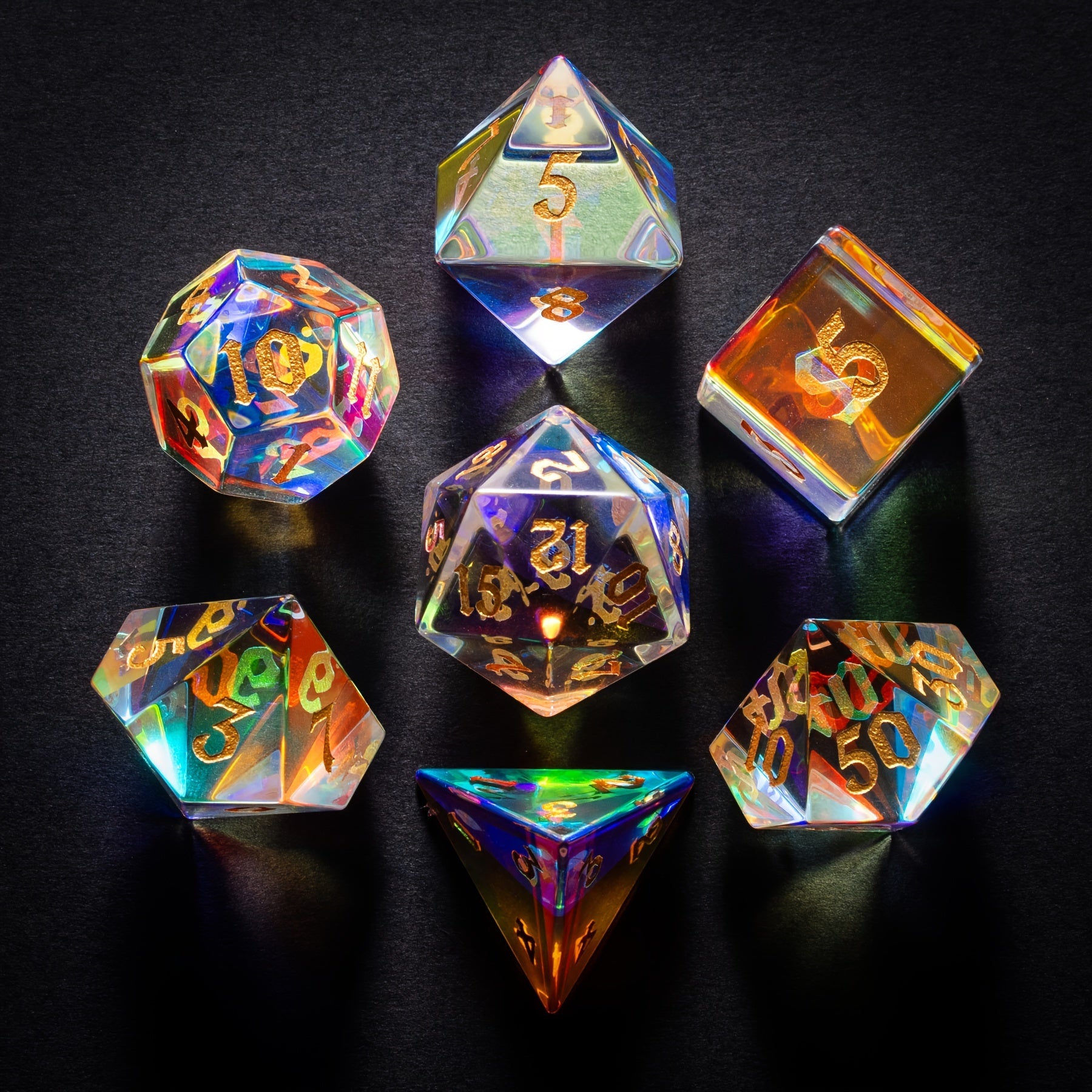 Rainbow Prism Glass - Glass Dice Set For D&D & Pathfinder TTRPG Role ...