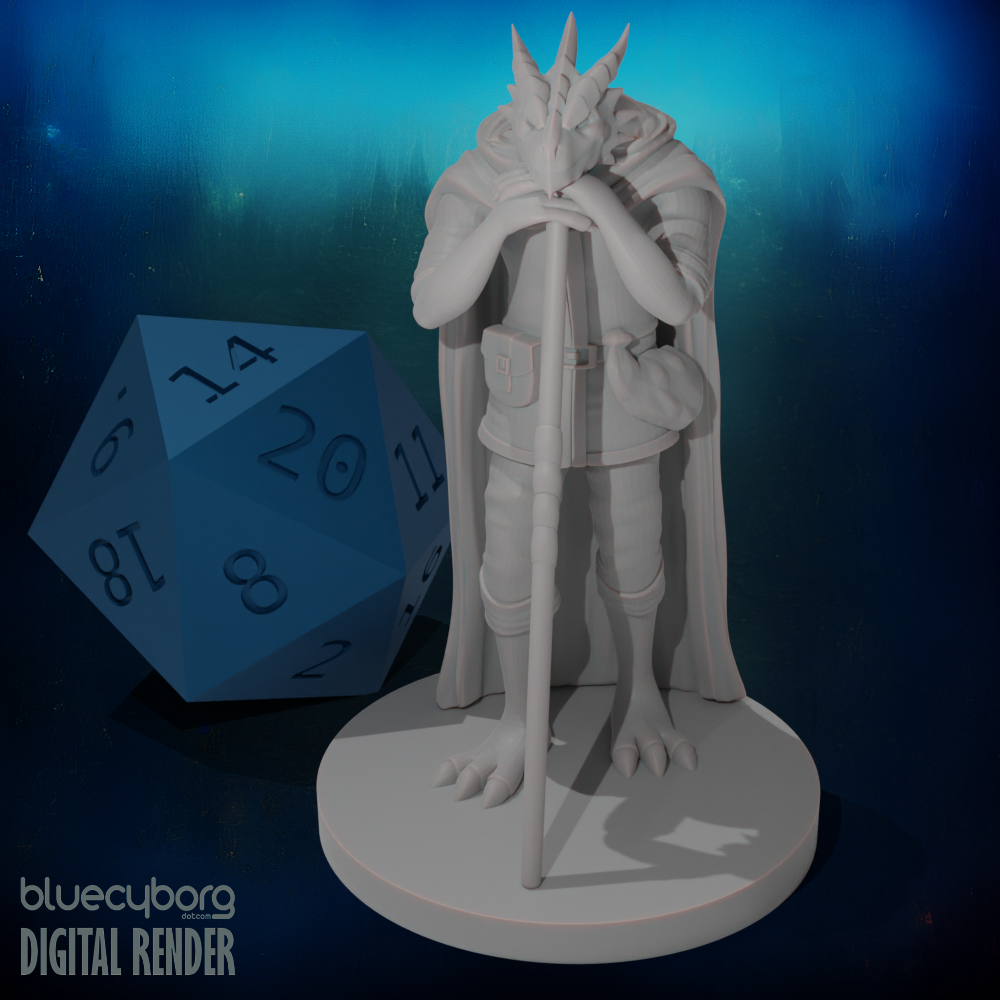 Dragonborn Druid Leaning on Staff 28mm Scale Miniature for D&D ...