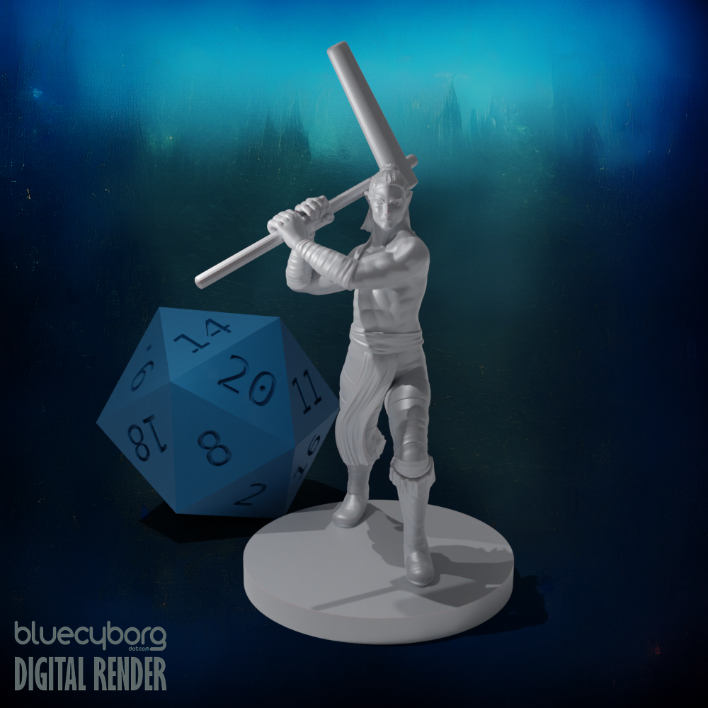 Half Elf Male Barbarian with Mochi Pounder 28mm Scale Miniature for D&D ...