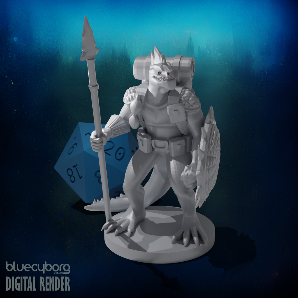 Lizardfolk Fighter with Shield and Spear 28mm Scale Miniature for D&D ...