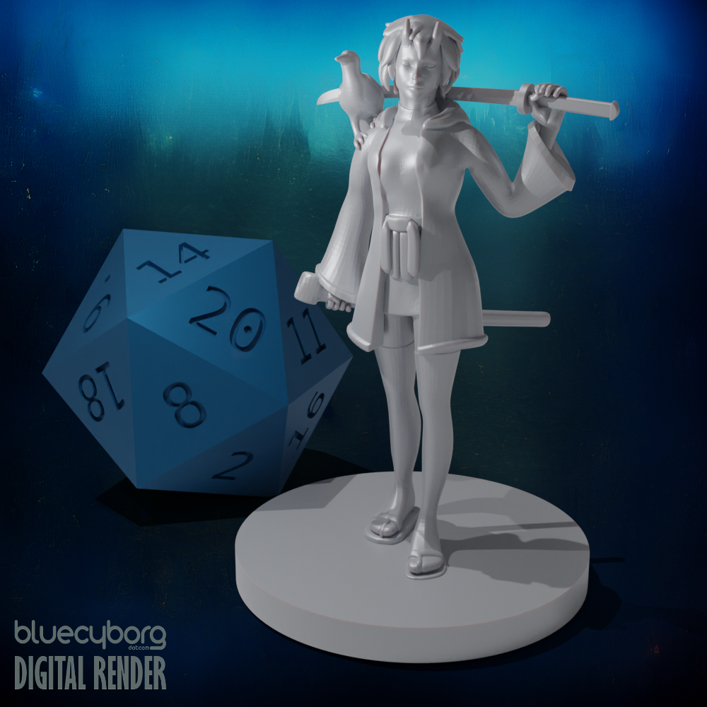 Tiefling Samurai with Raven 28mm Scale Miniature for D&D, Shapeways ...