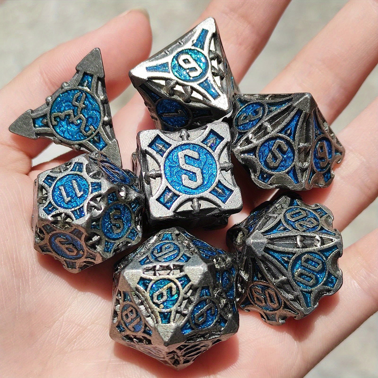 Metal Dice Set - Morning Star - Navy Blue For D&D & Pathfinder TTRPG ...